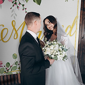 Just Married Backdrop Banner White Floral Wedding Engagement Bridal Shower Theme Party Decorations Photography Background Supplies for Women Men