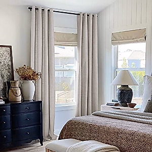 Rose Home Fashion 100% Linen Blackout Curtains for Bedroom Windows, Blackout Curtains 84 Inches Long for Living Room/Farmhouse, Linen Textured Look Drapes with Blackout Liner - (50x84 Beige)