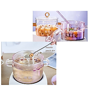 Pink Glass Saucepan with Lid and Handle, 1.5L/50oz Glass Cooking Pot, Glass Cooking Saucepan Safe for Pasta Noodle, Soup, Milk, Baby Food