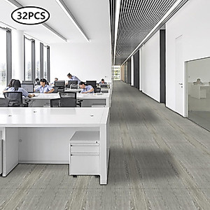 LOHISHIL 32PCS 12 * 12in Stick Floor Tile White Floor Tiles Self, Adhesive Wall Tiles Peel and Stick Floor Tiles Bathroom Floor Stickers for Kitchen, Bedroom, Hallways, Garages, Lobbies(Grey)