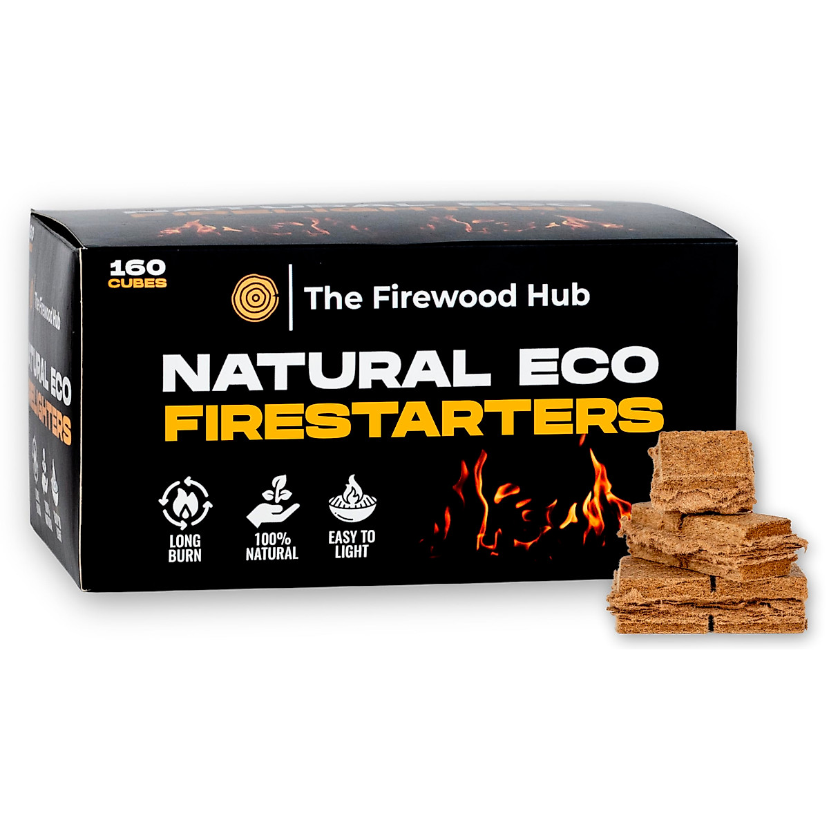 160 Eco-Friendly Natural Wood Fire Starters - Sustainable Wood Fiber Firestarter Perfect for Wood Stoves, Fire Pits, Pizza Ovens, Charcoal and Barbecue Fires