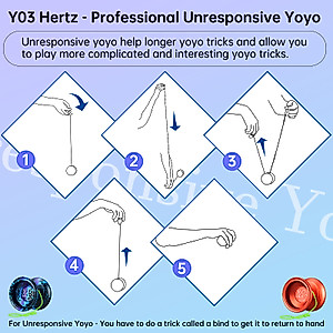 Professional Yoyo Y03-Hertz, Unresponsive Yoyo for Kids/Adults, Pro Aluminum Metal Yo-Yo Ball for Intermediate Advanced + Extra 12 Yoyo Strings + Yoyo Bag + Yo-yo Bearing + Removal Tool (3 Acid Color)