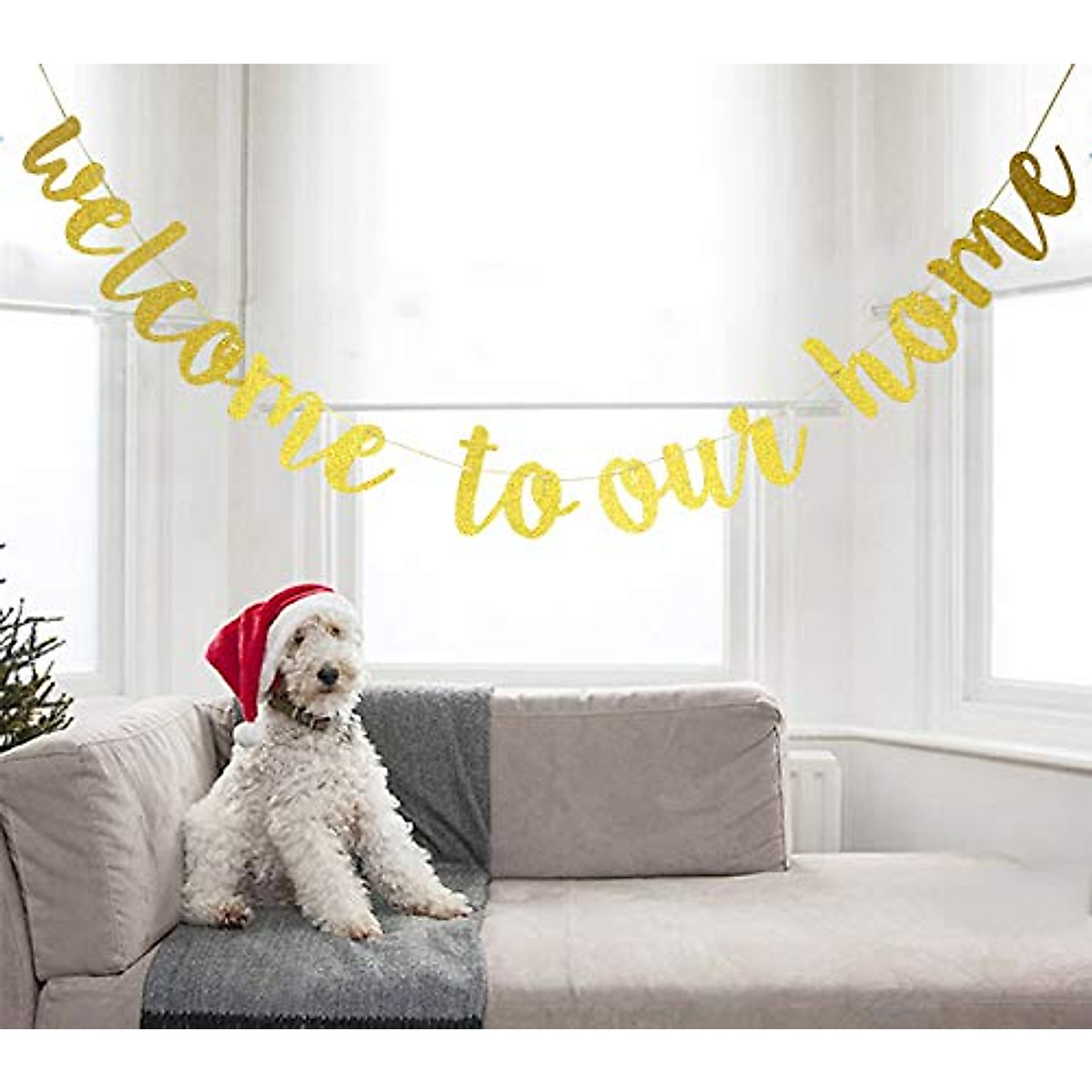 Starsgarden Glitter Gold Welcome to Our Home Banner for Housewarming Patriotic Military Decoration Family Party Supplies Cursive Bunting Photo Booth Props Sign(Gold Welcome Home)