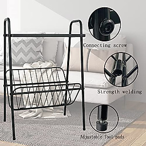 Jbikao Black End Table Set of 2, Record Player Stand Rectangle Shaped Side Table, Nightstand for Living Room, Metal