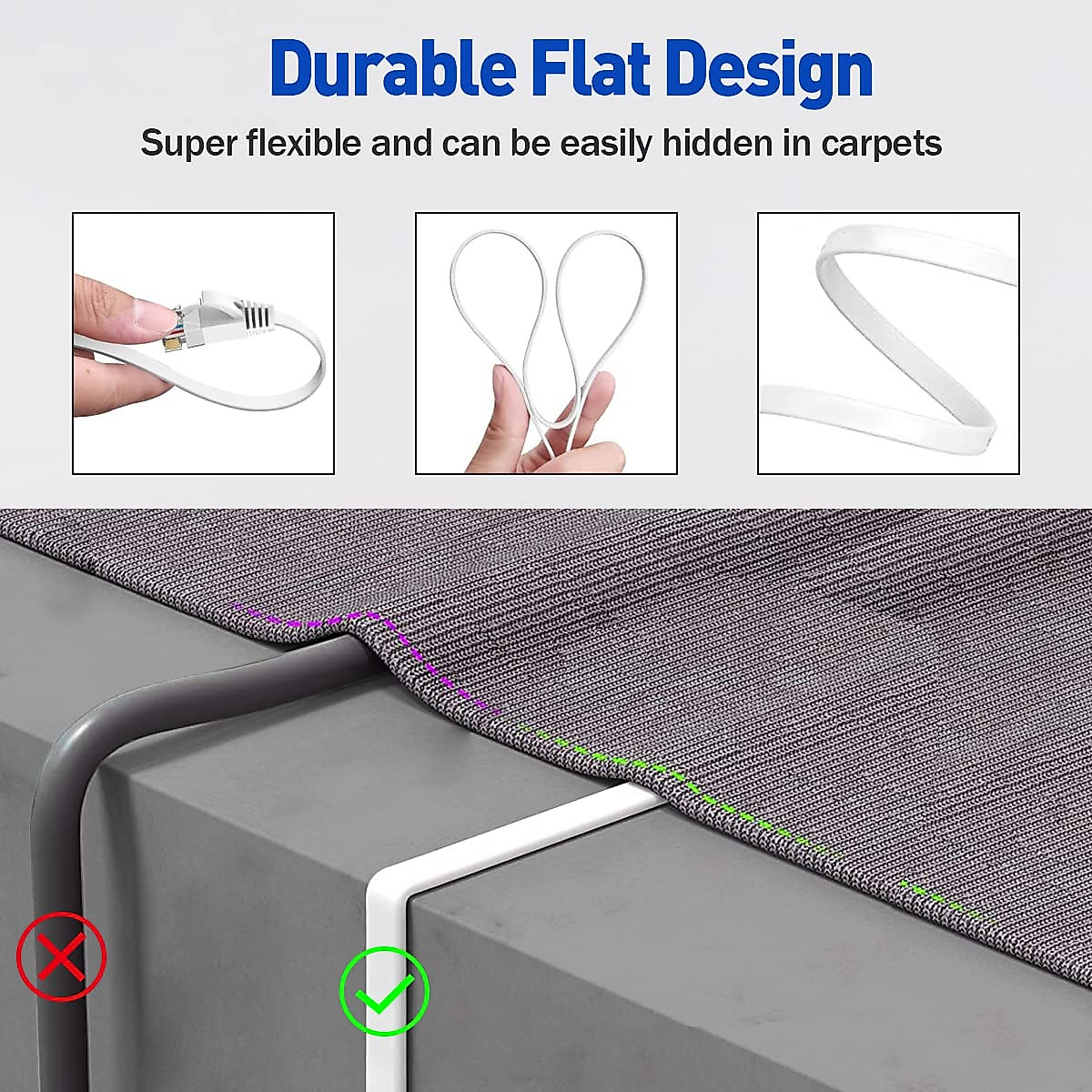 UDATON Cat 6 Ethernet Cable 100 Ft, High Speed Flat Ethernet Cable 100ft, Rj45 Internet Computer LAN Cable, Cat 6 Long Ethernet Cable for PS4,Box,Gaming Switch-White(Free Cable Clips and Straps)