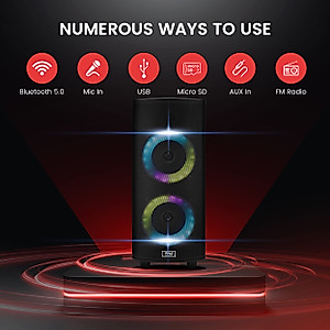 Pyle Portable Bluetooth PA Speaker System - 700W Dual 8” Rechargeable Speaker, TWS, Party Light, LED Display, FM/AUX/MP3/USB/SD, Wheels, Wireless Mic, Remote Control, Tablet Holder Included