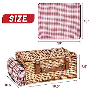 Wicker Picnic Basket Set for 2 Persons with Waterproof Picnic Blanket and Large Insulated Cooler Compartment, Willow Picnic Hamper Basket with Cutlery Service Kits for Camping, Wedding, Anniversary
