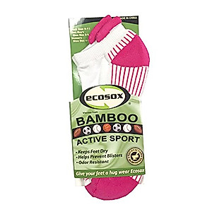 Ecosox Viscose from Bamboo Active Running & Sport Tab Socks for Men & Women | Super Soft. Keep Your Feet Dry & Blister-Free. Fights Fatigue (Medium - White with Pink)