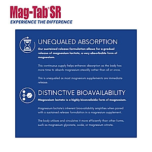 Extended Release Magnesium Lactate Delivery for 10x Better Absorption-Mag-Tab SR (Sustained Release) 100 Count-Supports Sleep, Muscle Cramps, Magnesium Deficiency Health Issue
