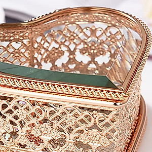 Funerom Vintage Glass Jewelry Box,Wedding Engagement Ring Dish DisplayTrinket Keepsake Box Gold Heart Shape