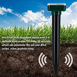 MorTime Solar Powered Mole Deterrent Spikes Outdoor Yard Gopher Vole Deterrent Ultrasonic Groundhog Stake for Lawn Garden (4PACK)