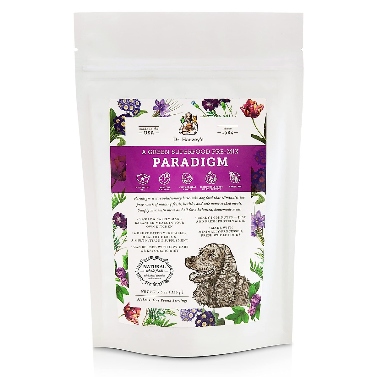 Dr. Harvey's Paradigm Green Superfood Dog Food, Human Grade Dehydrated Grain Free Base Mix for Dogs, Diabetic Low Carb Ketogenic Diet (Trial Size 5.5 oz)