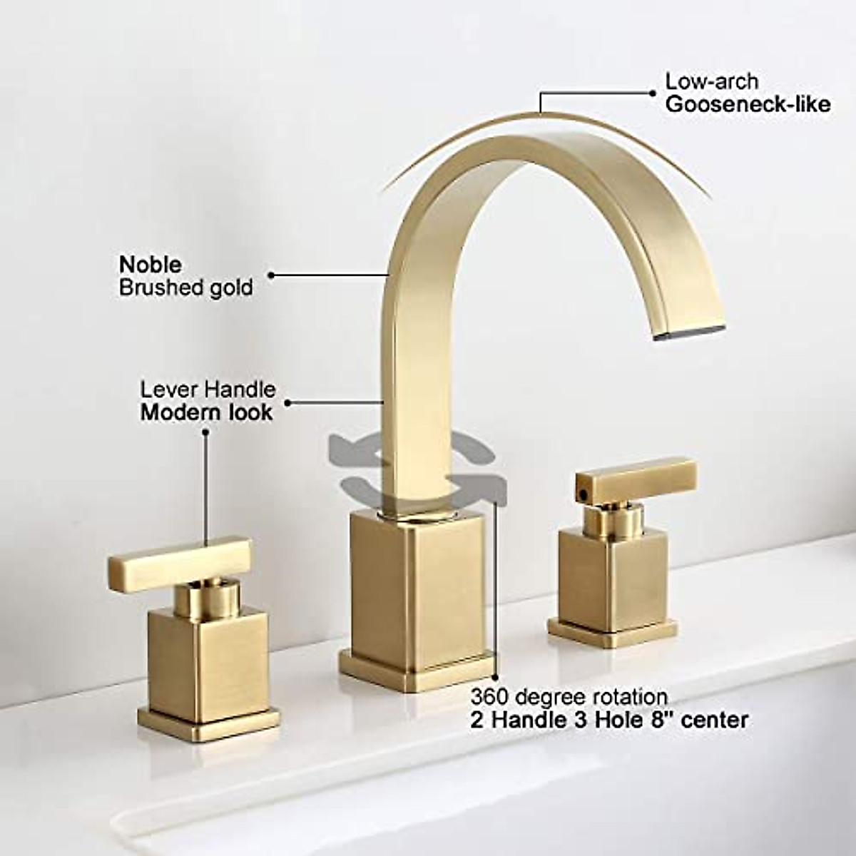 WorbWay Bathroom Faucet Gold, 2 Lever Handle 8 inch Widespread Bathroom Sink Faucet with Pop-Up Drain