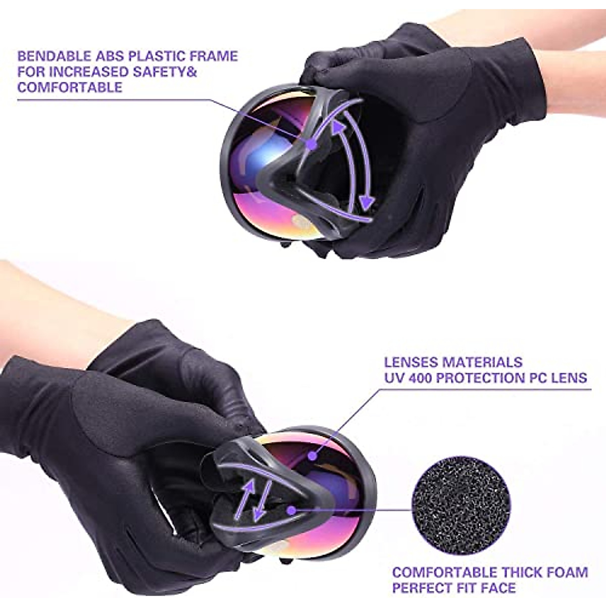 Anti-Glare Lenses, Ski Goggles, Winter Sport Snowboard Goggles with UV 400 Protection, Snowboard Goggles for Kids, Boys & Girls, Youth, Men & Women, Helmet, Wind Resistance (White Transparent)