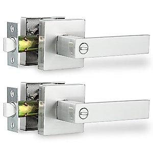 RAZCC Door Lever, Heavy Duty Interior Door Handles for Bathroom & Bedroom Privacy Door Lock Handle Keyless Door Knobs in Satin Nickel for Right & Left Sided Doors, 2 Pack