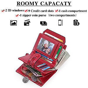 GOIACII Leather Wallets for Women RFID Blocking Zip Around Coin Purse Small