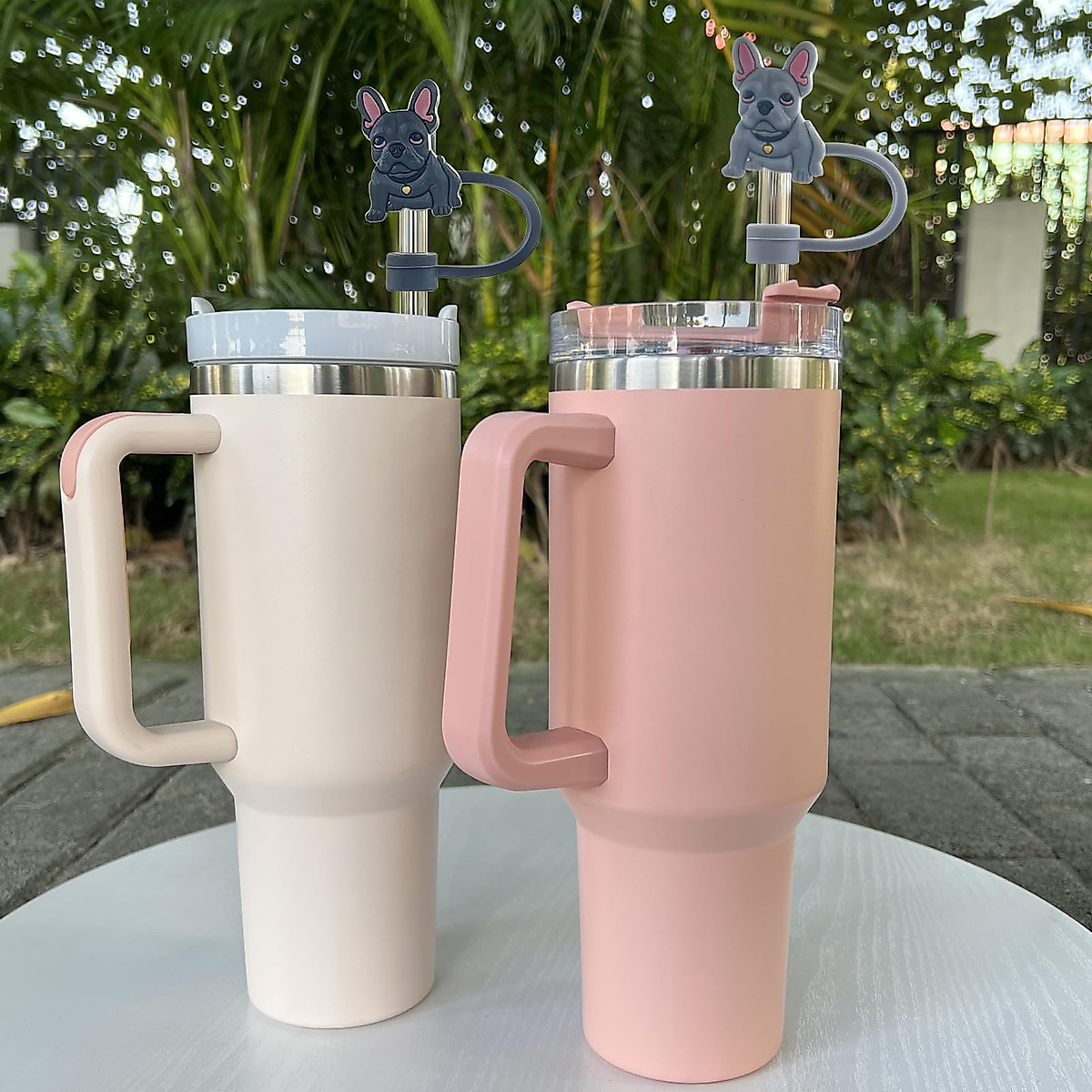 Velaco 4Pcs 0.4in/10mm Diameter Silicone Straw Covers Cap Compatible with Stanley 20 30&40 Oz Cup, Cute Dog Straw Toppers for Stanley 40 Oz Tumbler with Handle, Dust-Proof Straw Caps for Water Bottle