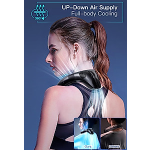 LIOURY Neck Air Conditioner Portable, Front & Back Up-down Airflow Portable Neck Fan, 360° Full-body Cooling Neck Fan, 8000 mAh Rechargeable Neck Fan Air Conditioner with Large Cooling Plate (Black0)