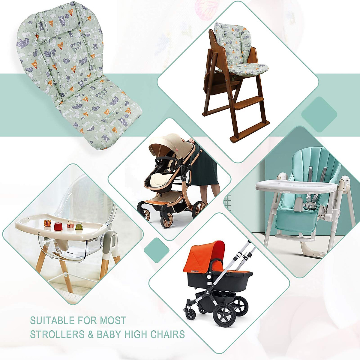 Baby High Chair Cushion, Thick Pad for Wooden High Chair, Baby Dining Chair Liner Mat (Green Forest)