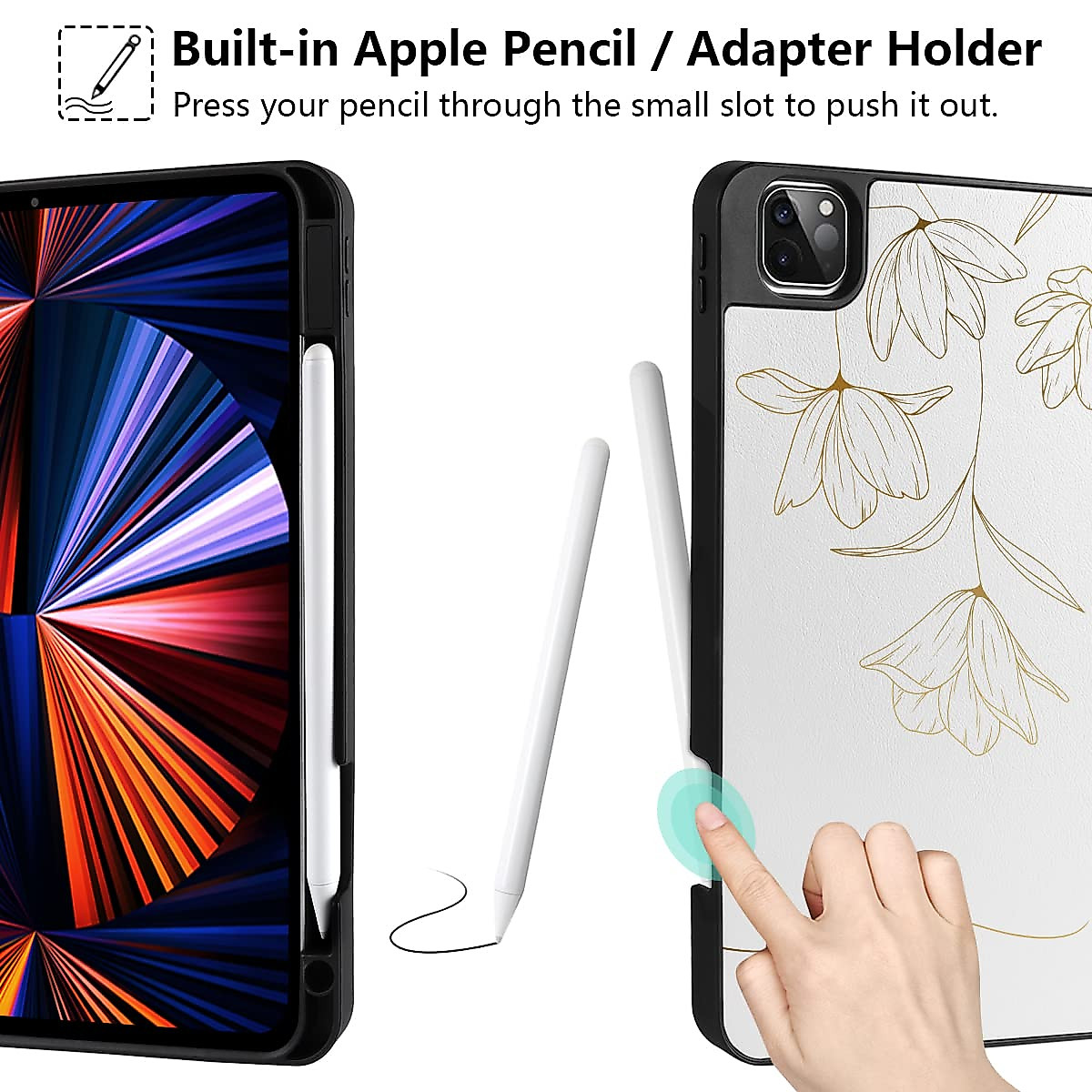 DONGKE Compatible with iPad Air 5th Generation Case 2022 & 4th 2020 10.9 inch Pencil Holder [Support Wireless Charging], Trifold Stand Sleep/ Wake, Gold Florals Gold Florals X449