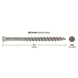 DeckWise #8x2-1/2" Stainless Steel Trim-Head Deck Screws, T15 Head, Covers 250 Sq. Ft. of Decking (1050 Pack)