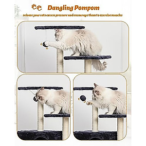 KSIIA Cat Tree for Indoor Cats 43 Inch Tall Cat Climbing Tower with Sisal-Covered Scratching Post & Board Modern Kittens Activity Condo House with Plush Perch, Grey