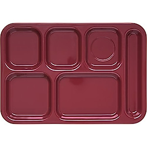 Carlisle FoodService Products Right Hand 6-Compartment Melamine Tray 14.5" x 10" - Dark Cranberry