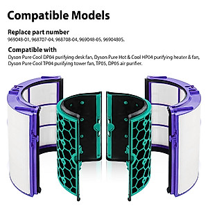 Filter Replacement for Dyson HP04 TP04 DP04 TP05 DP05, Air Purifier Filter with HEPA Filter & Activated Carbon Filter Compatible with Dyson Sealed Two Stage 360° Pure Cool Fan Filter (Attached Brush)