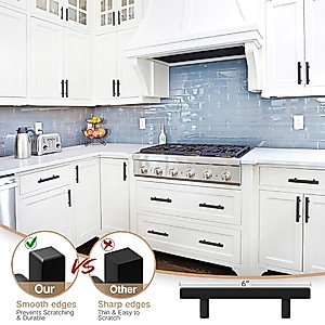 Qibaok 30 Pack Square Cabinet Handles Matte Black Cabinet Pulls 3-3/4" Hole Centers Drawer Pulls Stainless Steel Kitchen Handles for Cabinets, 6”Length Cabinet Hardware for Bathroom Farmhouse