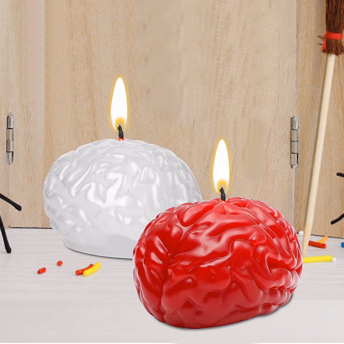 Halloween Decorations - Halloween Candle Pumpkin Flavor Halloween Skull Candles, Red and White