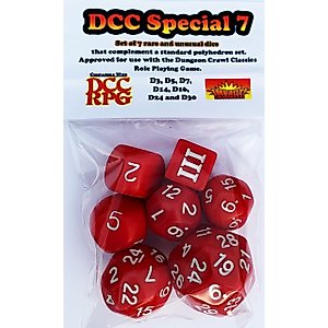 DCC Special 7 - Red - Set of 7 Rare and Unusual RPG dice Approved for use with Dungeon Crawl Classics (Factory Seconds)