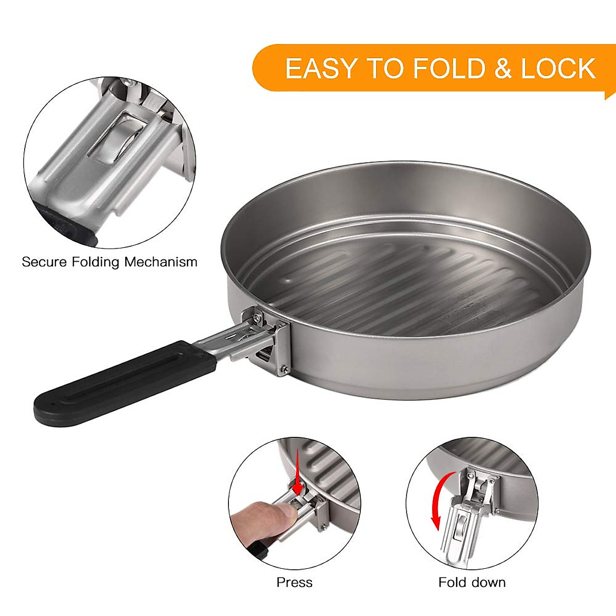 fangzi Frying pan, 1100ml Titanium Fry Pan Ultralight Grill Frying Pan with Folding Handle for Outdoor Cooking Camping Hiking Backpacking