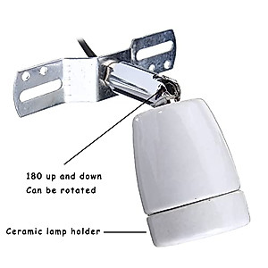 KUIDAMOS 300W E27 Reptile Lamp Stand Reptile Heating Lamp Light Holder, Lamp Not Included,360° Rotation Ceramic Heat Bulb Base with Fixed Clip Rotatable Reptile Light Fixture for Small Animals