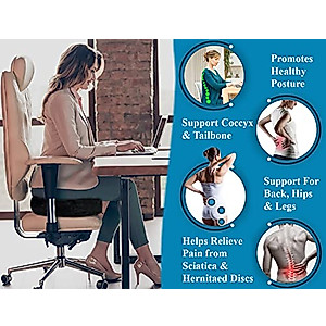 Orthopedic Gel Seat Cushion-Office Chair Cushion w/ 90% More Memory Foam for Sitting Comfort-Ergonomic for Coccyx, Tailbone, Sciatica & Back Pain Relief Perfect for Car, Truck, Wheelchair, Desk Chair