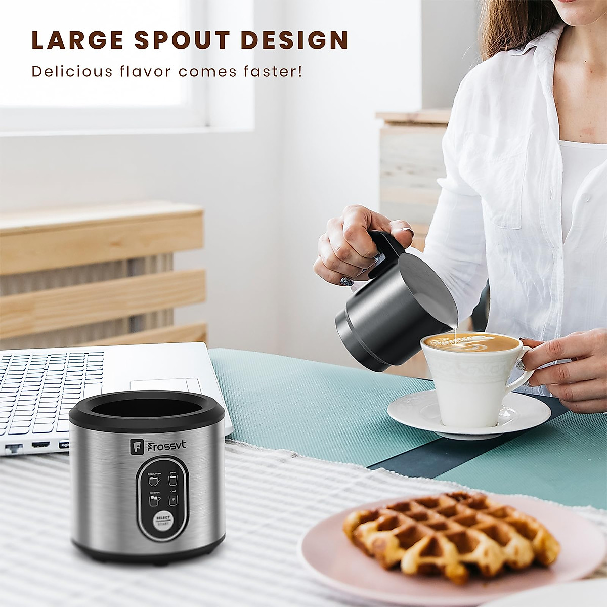 Frossvt Electric Milk Frother, 4 in 1 Milk Frother and Steamer, 350ml Hot/Cold Foam Maker for Hot and Cold Milk Froth, Hot Milk, Chocolate Milk with Silicone Spatula & 2 Whisks