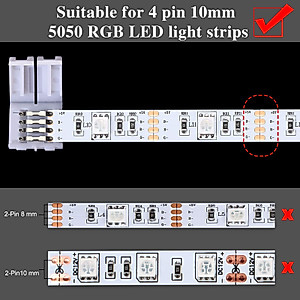5050 4 Pin RGB 10mm LED Strip Connector Kit RGB Extension Cable, LED Strip Jumper, 2 Way RGB Splitter Cable, L Connectors, T Connector, Gapless Connectors, 4 Pin Male Connector, LED Strip Clips