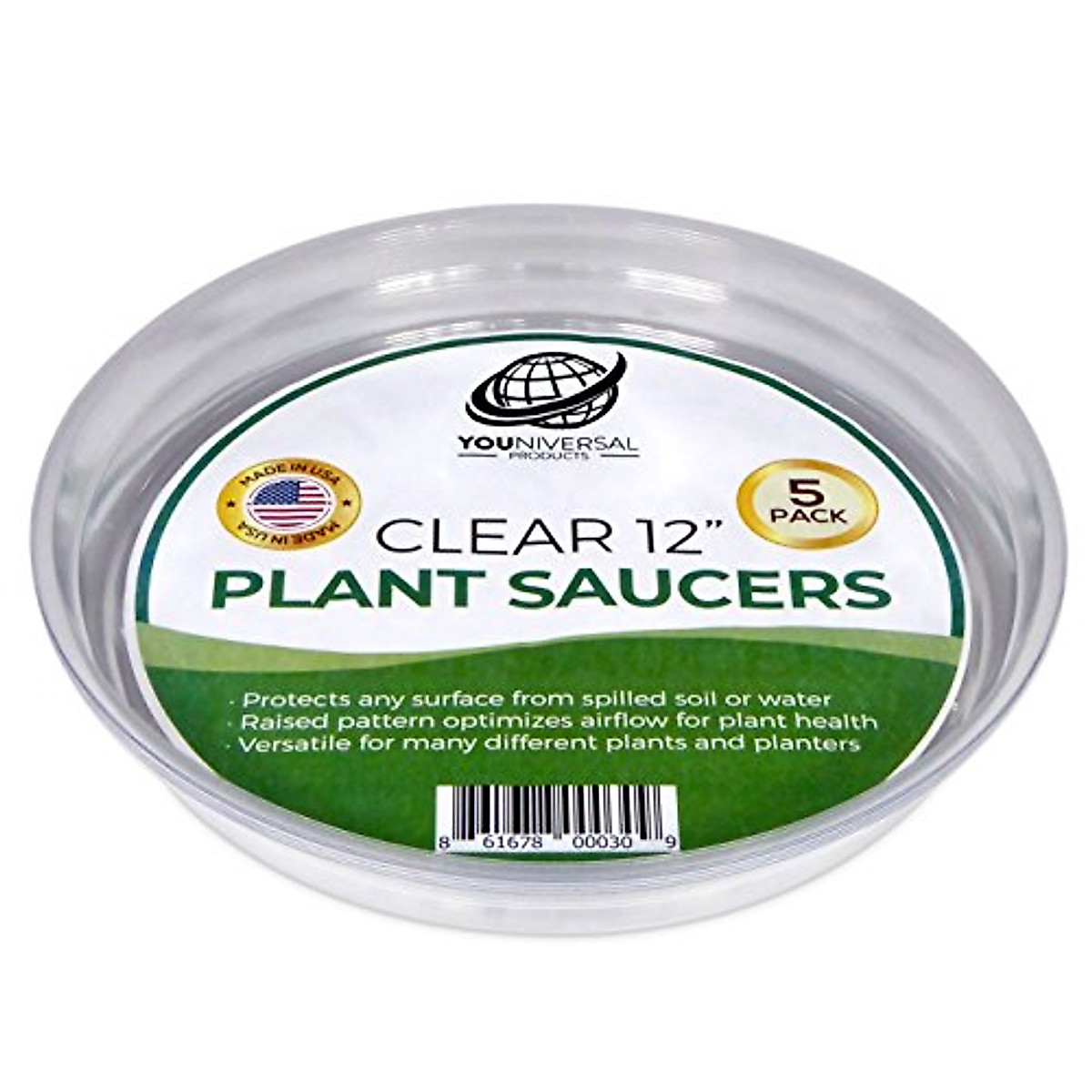 Clear Plant Saucers - 12 Inch - Excellent For Indoor & Outdoor Plants (5 Pack)