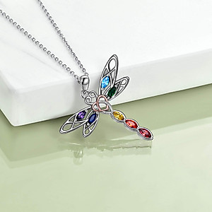 POPLYKE Dragonfly 7 Chakra Necklace for Women Sterling Silver Celtic Dragonfly Pendant Necklace Jewelry Mother Birthday Mom Gifts for Mom Wife