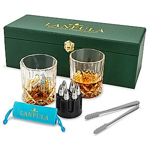 Whiskey Glasses with Bullets Stones Gift set for Men, Unique Bourbon Gifts for Anniversary Christmas