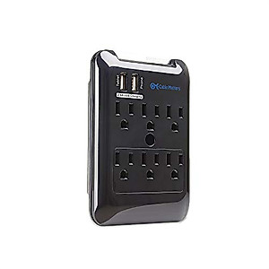 Cable Matters 6 Outlet Wall Mount Surge Protector with USB Charging in Black (Updated Version with Dimmed LED Light)