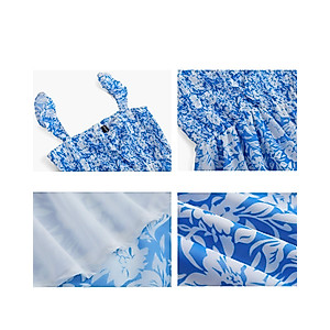 MERMAID'S CLOSET Womens Straps Blue Floral Print Smocked Maxi Dress Boho Casual Chiffon Flowy Beach Long Dresses