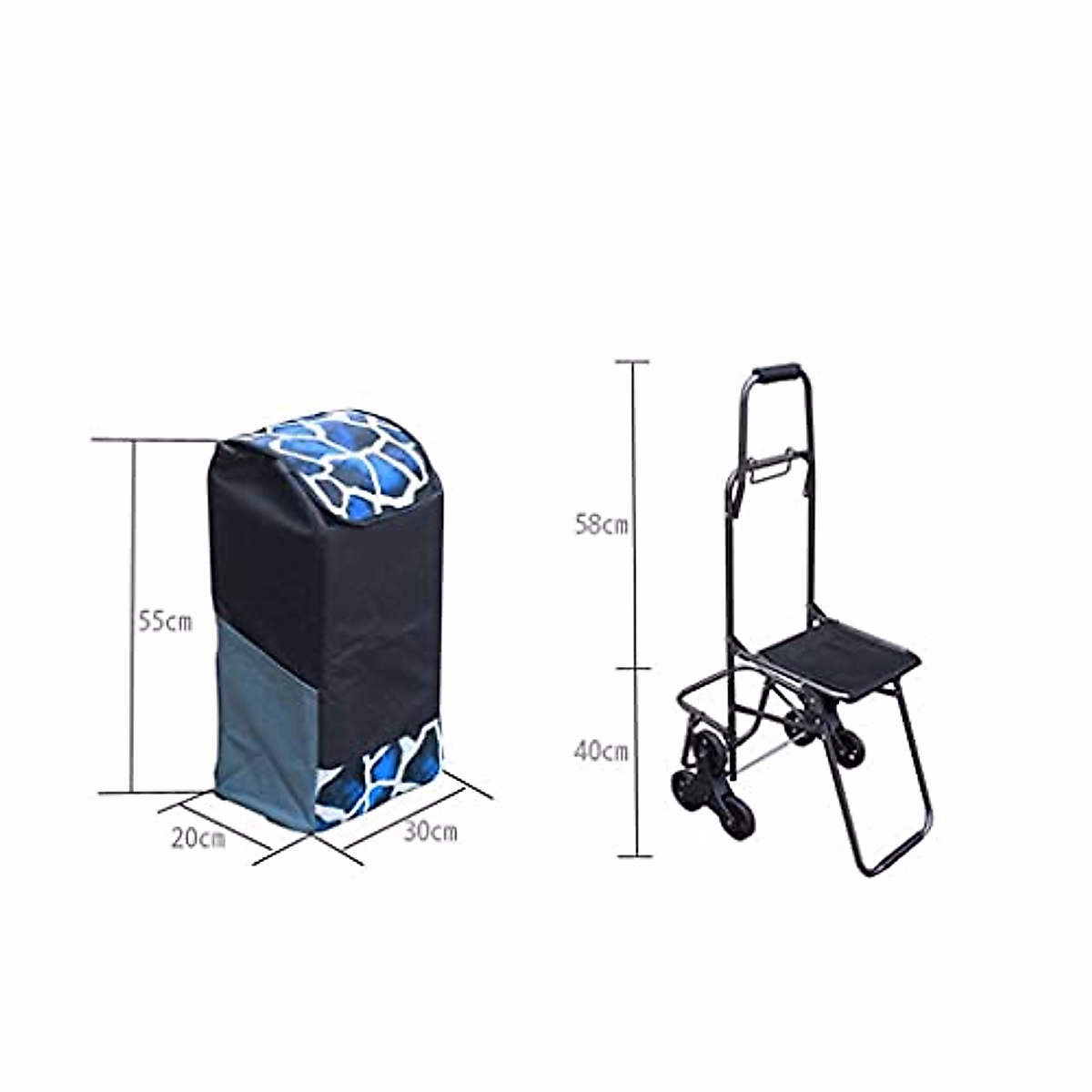 Shopping Trolley on Wheels Multi Function Shopping Cart Climbing Stairs Cart/Folding Cart/Portable Pull Cart/Hand Trailer/Pull Rod Car/with Stool Can Sit/Stool Storage Hand Trucks,Blue ,Shoppin