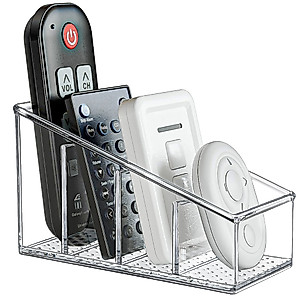 MaxGear Remote Control Holder Desk Organizer Clear Plastic Desktop Organization Pencil Holder, 4 Compartments Makeup Brush Holders with Different Heights for Home, Office, School, 5.8''x 3.4'' x 2.6''