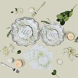 Greenery Baby Shower | Sage Green "Oh Baby" Baby Shower Set | Stunning Real Silver Foil | Serves 16 | Gender Neutral Baby Shower Decorations | Elegant Greenery Baby Shower Decorations |Greenery theme