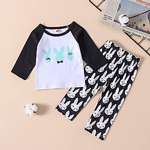 CM C&M WODRO Toddler Baby Boys Easter Sets Infant Bunny Printed Newborn Outfit Spring Fall Winter 0-24M (Black+White, 2-3T)