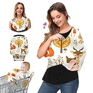 Baby Car Seat Stroller Covers Fox Owl Deer Rabbit Bird Nursing Cover Breastfeeding Scarf Soft Breathable Stretchy Coverage Carseat Canopy Cover for Boys and Girls Multi Use for Baby Shower