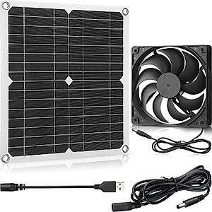 Solar Panel Powered Fan 12W 16V Solar Exhaust Fan Waterproof Greenhouse Fan USB Solar Portable Gable Fan Mini Household Solar Fan Ventilation for Chicken Dog Pets Houses Camping Outdoor (1 Set)