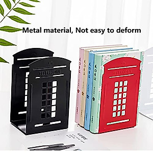 Bookends Bookends Metal Telephone Booth Modeling Simplicity Tabletop Heavy Duty Bookstand Supports Organizer Bookends Affordable bookends ( Color : Black )