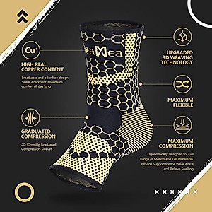 Copper Ankle Brace Support for Men & Women (1 Pair), Breathable Nano Plantar Fasciitis Socks, Anti-Slip Ankle Compression Sleeve Socks for Ligament Damage, Achilles Tendonitis, Sprained Ankle