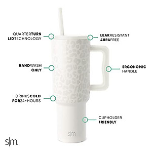 Simple Modern 40 oz Tumbler with Handle and Straw Lid | Insulated Cup Reusable Stainless Steel Water Bottle Travel Mug Cupholder Friendly | Gifts for Women Him Her | Trek Collection | Cream Leopard